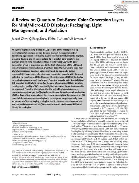 A Review On Quantum Dot‐based Color Conversion Layers For Mini