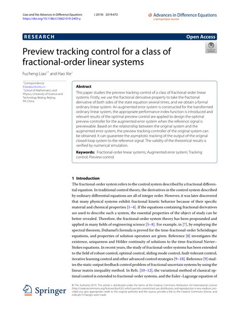 [pdf] Preview Tracking Control For A Class Of Fractional Order Linear Systems