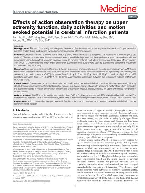 Pdf Effects Of Action Observation Therapy On Upper Extremity Function Daily Activities And