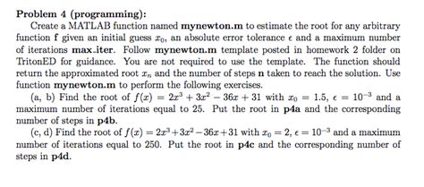 solved problem 4 programming create a matlab function