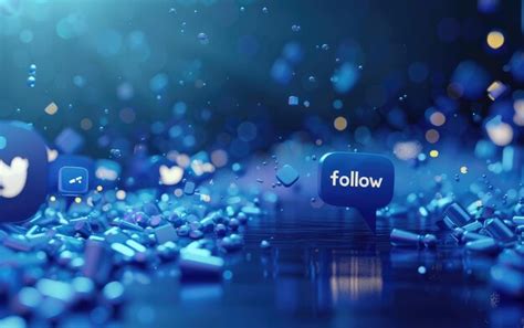 Blurred Blue Background With Shiny White Follow And Like Texts Floating Premium Ai Generated Image