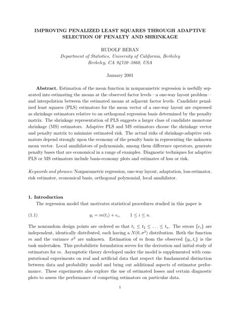 Pdf Improving Penalized Least Squares Through Adaptive Selection Of Penalty And Shrinkage