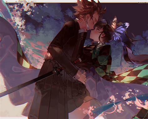 Kimetsu No Yaiba Tanjiro And Kanaos Romantic Moment Hd Wallpaper