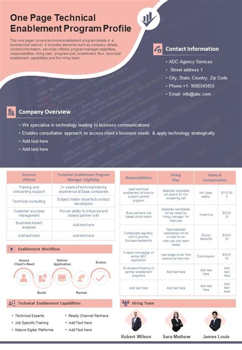 One Pager Technical Enablement Project Report PDF Document PPT Template