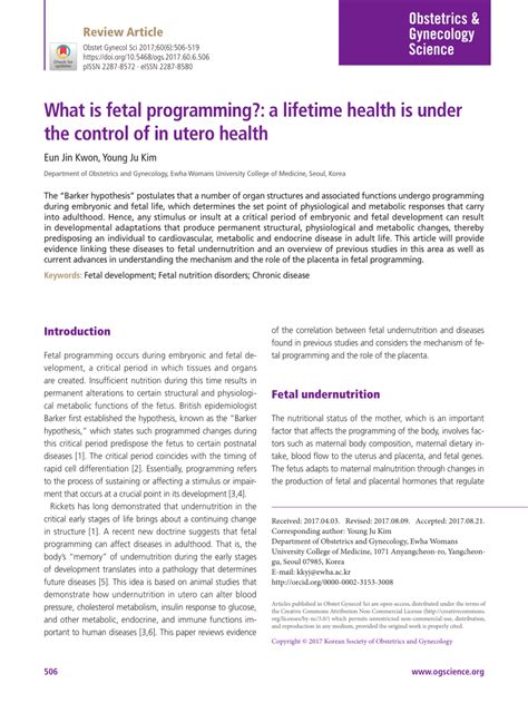 Pdf What Is Fetal Programming A Lifetime Health Is Under The Control Of In Utero Health