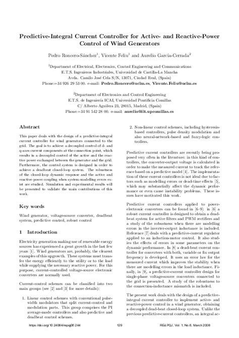 Pdf Predictive Integral Current Controller For Active And Reactive Powercontrol Of Wind Generators