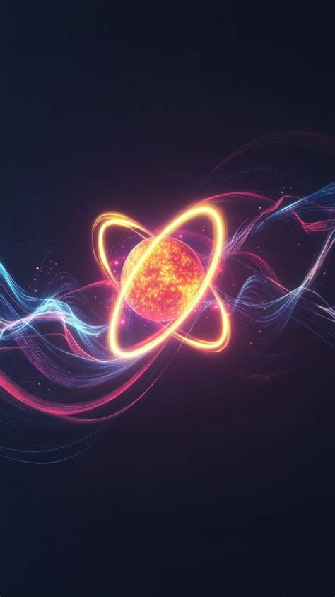 Glowing Planet Rotating With Elliptical Rings And Energy Waves Flowing Around Stock Illustration