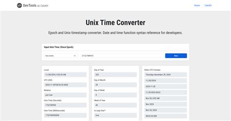 Unix Time Converter Devtools By Calckit