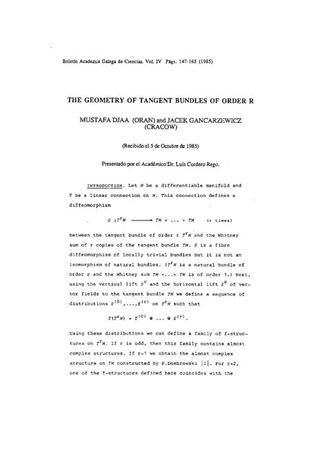 Pdf The Geometry Of Tangent Bundles Of Order R