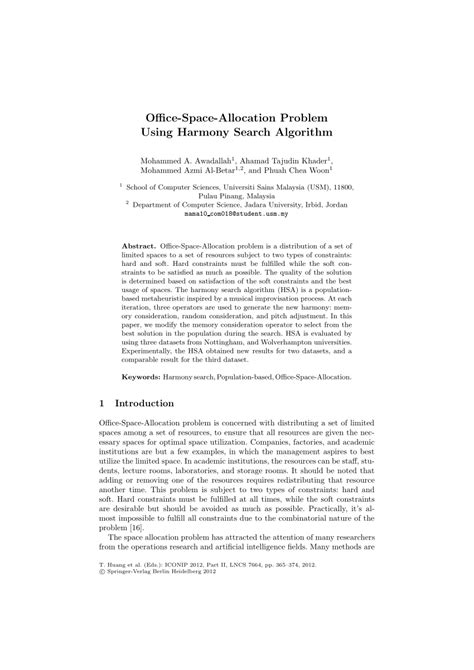 Pdf Office Space Allocation Problem Using Harmony Search Algorithm