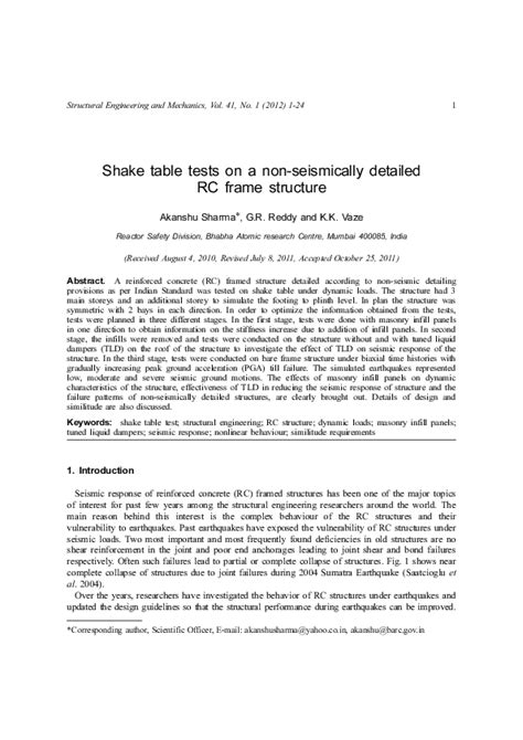 Pdf Shake Table Tests On A Non Seismically Detailed Rc Frame Structure