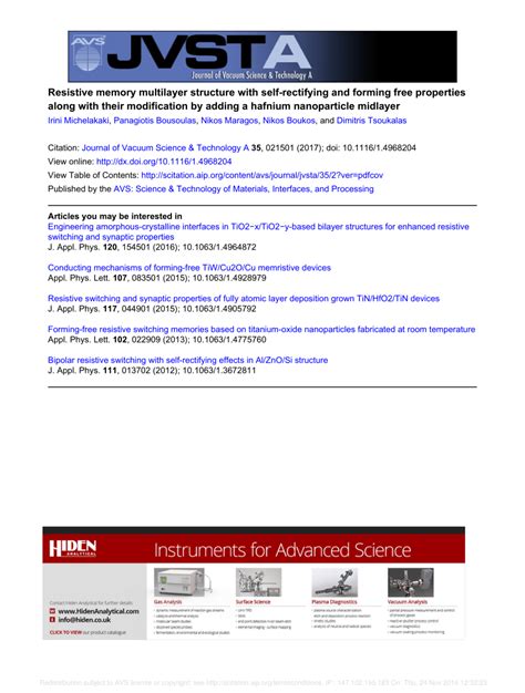 Pdf Resistive Memory Multilayer Structure With Self Rectifying And Forming Free Properties