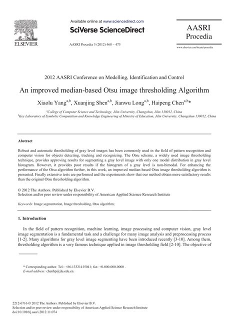 Pdf An Improved Median Based Otsu Image Thresholding Algorithm