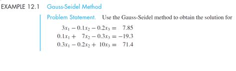 solved example 12 1 gauss seidel method problem statement