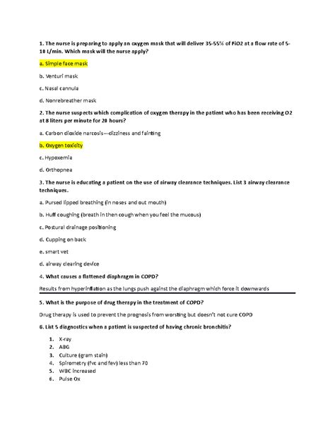 COPD Practice Questions The Nurse Is Preparing To Apply An Oxygen Mask That Will Deliver