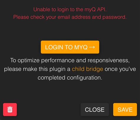 unable to login for about a week unable to login to the myq api