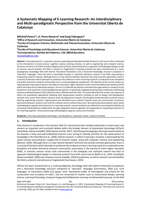 Pdf A Systematic Mapping Of E Learning Research An Interdisciplinary And Multi Paradigmatic