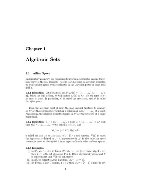 Algebraic Sets 1 1 Affine Space Pdf Ring Mathematics Field Mathematics