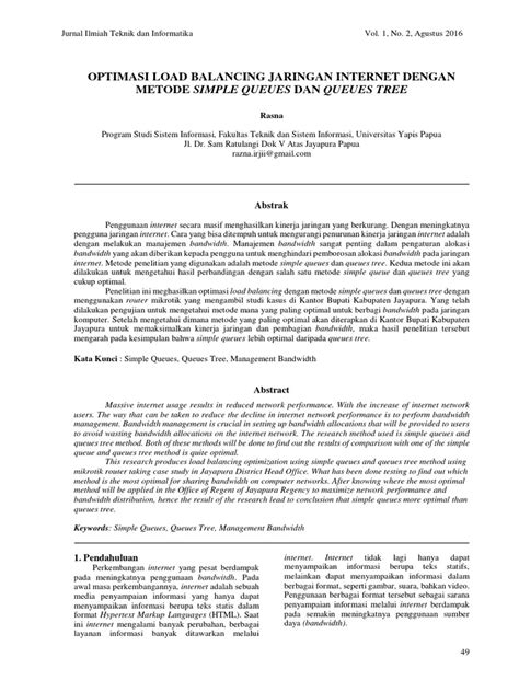 Optimasi Load Balancing Jaringan Internet Dengan Metode Simple Queues