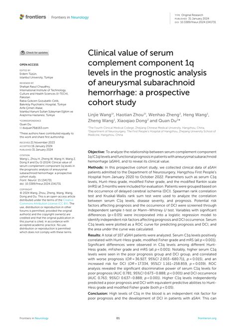 Pdf Clinical Value Of Serum Complement Component 1q Levels In The Prognostic Analysis Of