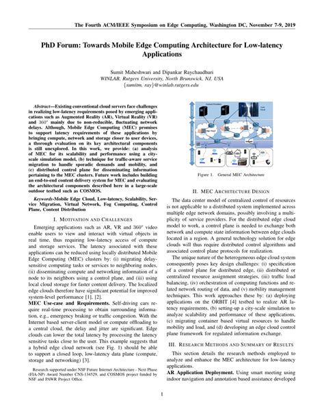 Pdf Phd Forum Towards Mobile Edge Computing Architecture For Low Latency Applications