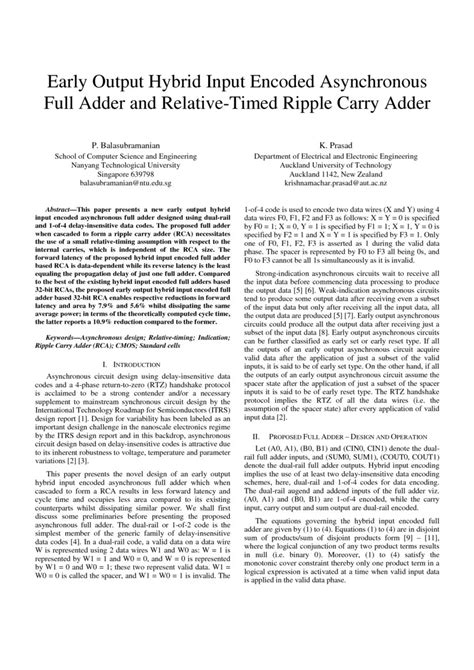 early output hybrid input encoded asynchronous full adder and relative