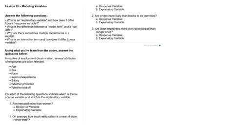 Solved Lesson 10 Modeling Variables A Response Variable