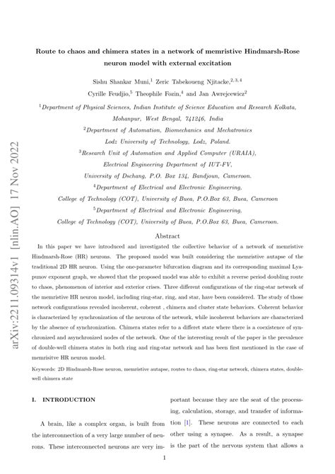 Pdf Route To Chaos And Chimera States In A Network Of Memristive Hindmarsh Rose Neurons Model