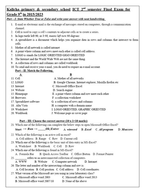 Ict Sem Ii Final Exam In 2015 G9 12 Pdf