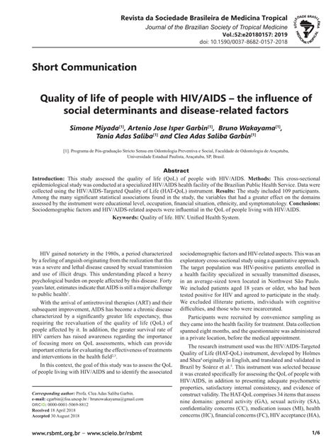 Pdf Quality Of Life Of People With Hivaids The Influence Of Social Determinants And Disease