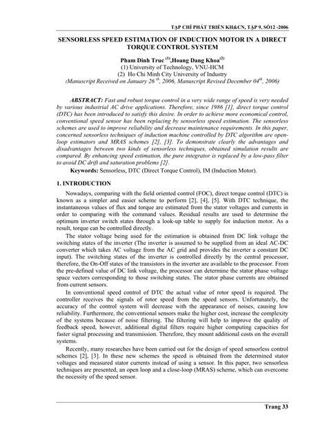 PDF SENSORLESS SPEED ESTIMATION OF INDUCTION MOTOR IN A DIRECT TORQUE CONTROL SYSTEM