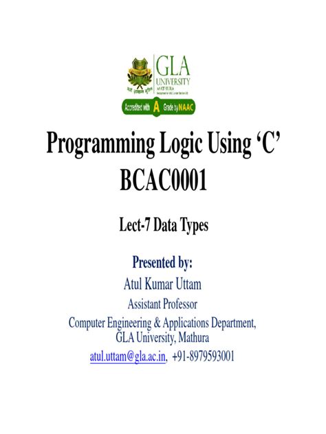 Lect 6 Programming Logic Using ‘c Data Types Pdf Integer Computer Science Data Type