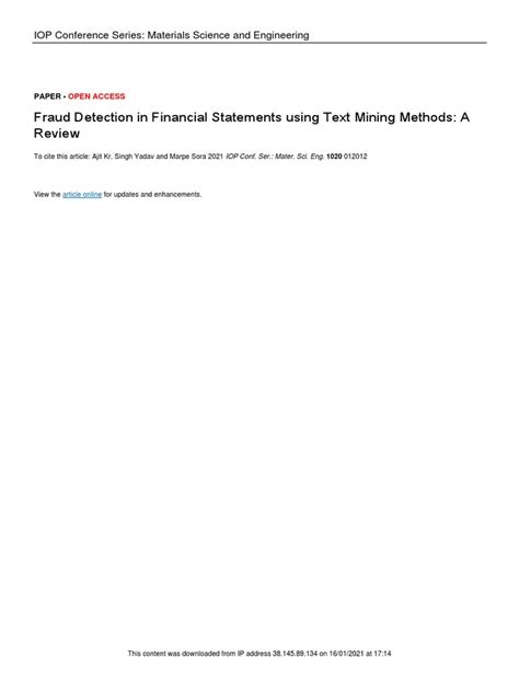 Fraud Detection In Financial Statements Using Text 2021 Pdf Machine Learning Fraud