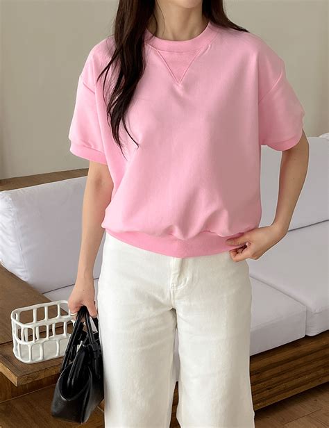 봄 여름 반팔 크롭 맨투맨7color 꾸안꾸룩 베이직맨투맨 기본맨투맨 캐주얼룩 에이블리