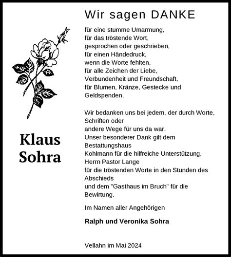 Traueranzeigen Von Klaus Sohra Trauer Nordkurier