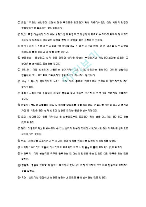 자신이 자주 사용하는 방어기제는 무엇인지 실례를 들어 이야기하기혹은 영화나 드라마 캐릭터에서 방어기제의 사례를 찾아 제시하기