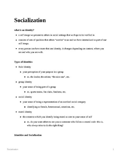 Socialization Lecture Notes By Dr Marshall Taylor Socialization What Is An Identity A Self