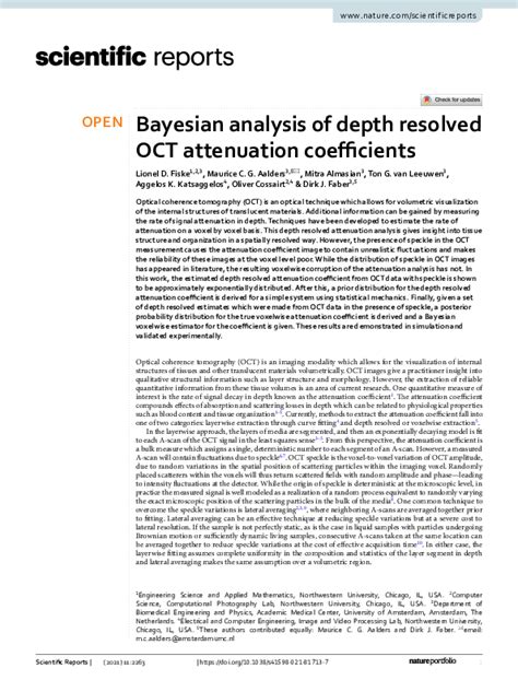 Pdf Bayesian Analysis Of Depth Resolved Oct Attenuation Coefficients