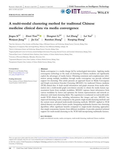 Pdf A Multi‐modal Clustering Method For Traditonal Chinese Medicine