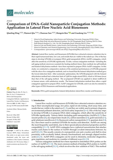Pdf Comparison Of Dnagold Nanoparticle Conjugation Methods Application In Lateral Flow