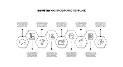 아이콘이 있는 인더스트리 40 컨셉 벡터 라인 인포그래픽 디자인 프리젠 테이션 배너 워크플로 레이아웃 흐름 차트 등을위한 9 가지 옵션 또는 단계 공학에 대한 스톡 벡터