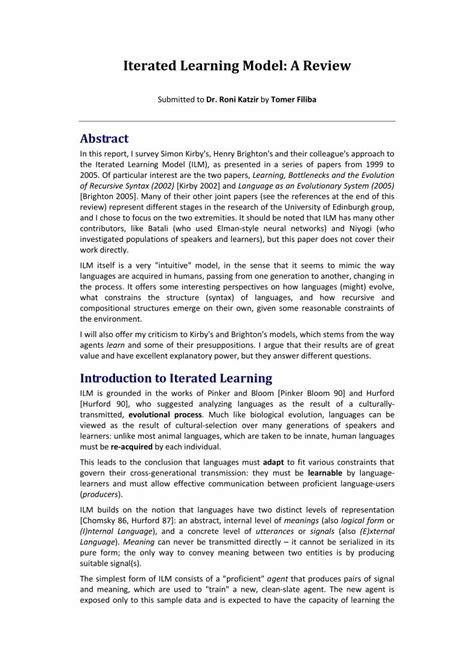 Pdf Iterated Learning Model A Review Tomer