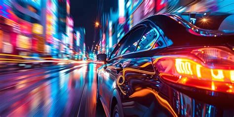 Premium Photo Autonomous Vehicle Maneuvering Through Vibrant City Streets With Dynamic Streaks