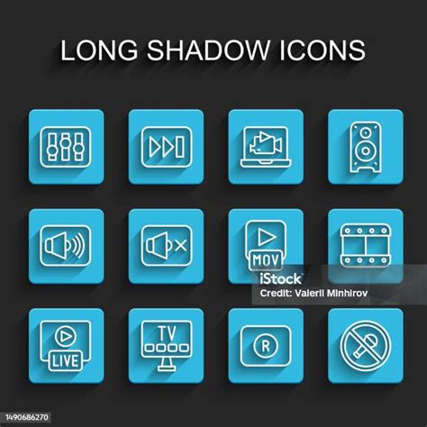 라인 라이브 스트림 스마트 Tv 사운드 믹서 컨트롤러 녹음 버튼 마이크 음소거 스피커 음소거 비디오 재생 및 Mov 파일 아이콘을 설정합니다 벡터 0명에 대한 스톡 벡터