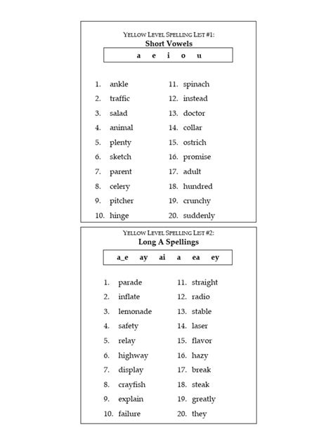Yellow Level Spelling Pdf