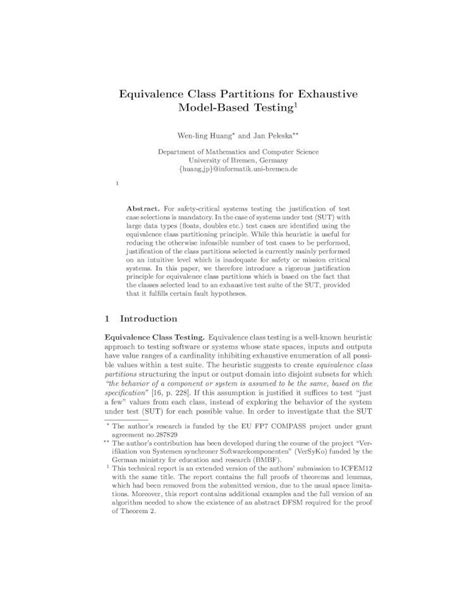 pdf equivalence class partitions for exhaustive model based testing
