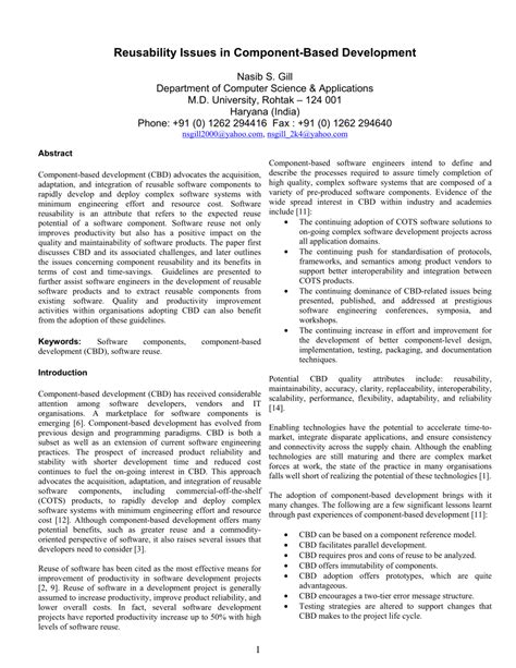 Pdf Reusability Issues In Component Based Development