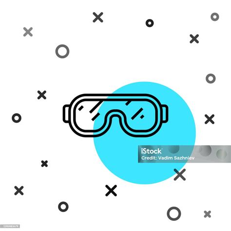 흰색 배경에 격리 된 검은 줄 스키 고글 아이콘 익스트림 스포츠 스포츠 장비 임의동적 모양 벡터 마스크에 대한 스톡 벡터 아트