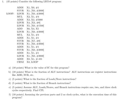 Solved 1 45 Points Consider The Following Legv8 Program