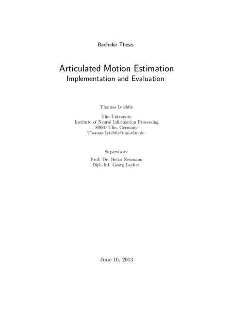 Pdf Articulated Motion Estimation Implementation And Evaluation